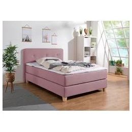 Boxspringbett Home Affaire "Fargo", lila (flieder), B:133cm L:207cm, Struktur fein (100% Polyester), Samtstoff (100% Polyester), Komplettbetten, inkl. Topper, in 3 Matratzenarten, in Samt- oder Strukturstoff