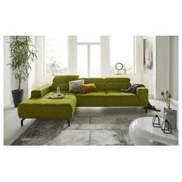 Ecksofa DOMO collection "Cunelli L-Form" Sofas Gr. B/H/T: 292cm x 79cm x 175cm, Struktur fein, Recamiere links, Mit Kopfteilverstellung, grün (lime) wahlweise inklusive 6-fach verstellbarer Kopfteilverstellung