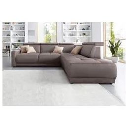 Ecksofa DOMO collection "Ava L-Form" Sofas Gr. B/H/T: 266cm x 84cm x 99cm, Kunstleder SOFTLUX, Ottomane rechts, ohne Funktion, braun (schlamm) mit Ottomane, Federkern wahlweise Kopfteilverstellungen