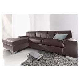 Ecksofa DOMO collection "Star L-Form" Sofas Gr. B/H/T: 248 cm x 74 cm x 150 cm, Kunstleder SOFTLUX, Recamiere links, ohne Bettfunktion, braun (dunkelbraun) wahlweise mit Bettfunktion