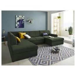 Wohnlandschaft DOMO collection "Topper U-Form" Sofas Gr. B/H/T: 320cm x 78cm x 213cm, Struktur fein, Ottomane links, Ohne Bettfunktion, grün wahlweise mit Bettfunktion