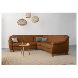 Ecksofa Home Affaire "Caldera L-Form", braun (haselnuss), B:270cm T:250cm, 100% Polyester, Sofas, Federkern, wahlweise mit Kopfteilverstellung, Bettfunktion, Bettkasten