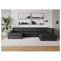 Wohnlandschaft DOMO collection "Topper U-Form" Sofas Gr. B/H/T: 320cm x 78cm x 213cm, Kunstleder SOFTLUX, Ottomane rechts, Ohne Bettfunktion, grau (dunkelgrau) wahlweise mit Bettfunktion