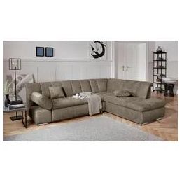 Ecksofa DOMO collection "Mona L-Form" Sofas Gr. B/H/T: 271cm x 80cm x 213cm, Luxus-Microfaser Chenilleoptik, Ottomane rechts, mit Bettfunktion-mit Armlehnenfunktion, braun (schlamm) wahlweise mit Bett- und Armlehnfunktion