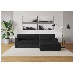 Ecksofa DOMO collection "Topper L-Form" Sofas Gr. B/T: 245cm x 155cm, Struktur, Recamiere rechts, Mit Bettfunktion, grau (anthrazit, gr) mit Recamiere, wahlweise Schlaffunktion