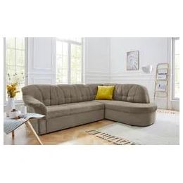 Ecksofa DOMO collection "Pegnitz L-Form" Sofas Gr. B/H/T: 246cm x 82cm x 180cm, Chenille-Optik, Ottomane rechts, ohne Bettfunktion, braun (schlamm) wahlweise mit Bettfunktion