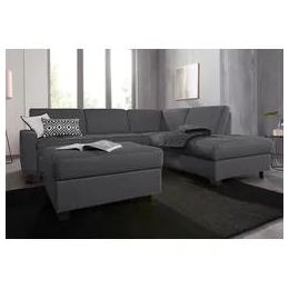 Ecksofa DOMO collection "Florentina L-Form", grau, B:243cm H:84cm T:209cm, Struktur fein (100% Polyester), Luxus-Microfaser (100% Polyester), Luxus-Microfaser in Chenille-Optik (100% Polyester), Microvelour (100% Polyester), Webstoff (100% Polyester), Sofas, wahlweise mit Bettfunktion, mit Kontrastnaht