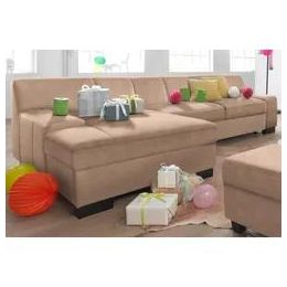 Ecksofa DOMO collection "Norma L-Form" Sofas Gr. B/H/T: 268 cm x 74 cm x 153 cm, Microfaser PRIMABELLE, Recamiere links, mit Bettfunktion, braun (cafe) wahlweise mit Bettfunktion