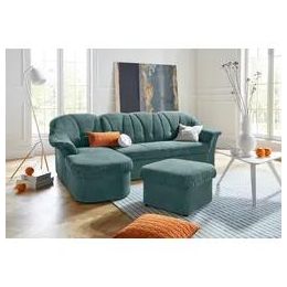 Ecksofa DOMO collection "Pegnitz L-Form" Sofas Gr. B/H/T: 238cm x 82cm x 141cm, Chenille-Optik, Recamiere links, mit Bettfunktion, blau (petrol) wahlweise mit Bettfunktion