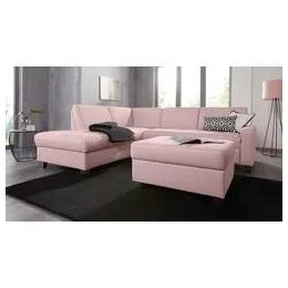 Ecksofa DOMO collection "Florentina L-Form" Sofas Gr. B/H/T: 243cm x 84cm x 209cm, Struktur fein, Ottomane links, Mit Bettfunktion, rosa (flamingo) wahlweise mit Bettfunktion, Kontrastnaht