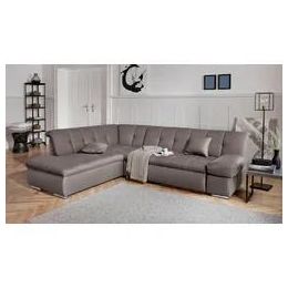 Ecksofa DOMO collection "Mona L-Form" Sofas Gr. B/H/T: 271cm x 80cm x 213cm, Struktur fein, Ottomane links, ohne Funktion, grau (stone) wahlweise mit Bett- und Armlehnfunktion