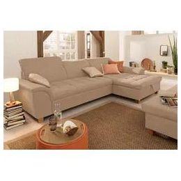 Ecksofa Home Affaire "Lyla L-Form", grau (dunkelgrau)), B:279cm H:81cm T:170cm, Sofas, mit Recamiere, wahlweise mit Rückenfunktion und zusätzlich mit Bett