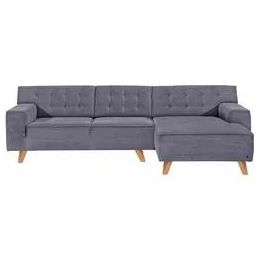 Ecksofa Tom Tailor HOME "NORDIC CHIC" Sofas Gr. B/H/T: 266cm x 77cm x 151cm, Vintage Webstoff TUS, Recamiere rechts, grau (prune tus 18) mit Recamiere, im Retrolook, Füße Buche natur