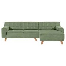 Ecksofa Tom Tailor HOME "NORDIC CHIC" Sofas Gr. B/H/T: 266cm x 77cm x 151cm, Vintage Webstoff TUS, Recamiere rechts, grün (pistacchio tus 5) mit Recamiere, im Retrolook, Füße Buche natur