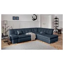 Ecksofa DOMO collection "Mona L-Form" Sofas Gr. B/H/T: 271cm x 80cm x 213cm, Struktur fein, Ottomane rechts, mit Bettfunktion-ohne Armlehnenfunktion, blau (dunkelblau) wahlweise mit Bett- und Armlehnfunktion