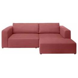 Ecksofa Tom Tailor HOME "HEAVEN STYLE S" Sofas Gr. B/H/T: 242cm x 85cm x 162cm, Struktur grob TCU, Recamiere rechts, ohne Bettfunktion-ohne Bettkasten-Kunststofffuß, rot (rich coral tcu 17) aus der COLORS COLLECTION, wahlweise mit Bettfunktion & Bettkasten