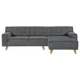 Ecksofa Tom Tailor HOME "NORDIC CHIC" Sofas Gr. B/H/T: 266cm x 77cm x 151cm, Vintage Webstoff TUS, Recamiere rechts, grau (soft graphite tus 9) mit Recamiere, im Retrolook, Füße Buche natur