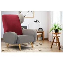 Sessel Home Affaire "Gox Ohrensessel", grau (grau, rot), B:86cm H:111cm T:100cm, Struktur fein ( 100% Polyester), Samtoptik (100% Polyester), Sessel, Einzelsessel Lesesessel Lounge-Sessel, in außergewöhnlicher stylischer Optik