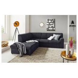 Ecksofa DOMO collection "Topper L-Form" Sofas Gr. B/H/T: 237cm x 78cm x 200cm, Chenille-Optik, Ottomane links, Mit Bettfunktion, blau (dunkelblau) mit Ottomane, wahlweise Schlaffunktion