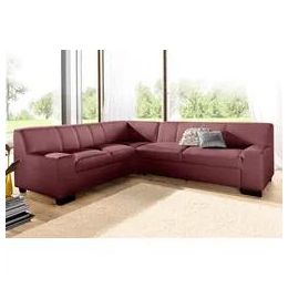 Ecksofa DOMO collection "Norma L-Form" Sofas Gr. B/H/T: 247cm x 74cm x 212cm, Kunstleder SOFTLUX, langer Schenkel rechts, mit Bettfunktion, rot (karminrot) wahlweise mit Bettfunktion