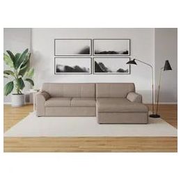 Ecksofa DOMO collection "Topper L-Form" Sofas Gr. B/T: 245cm x 155cm, Struktur, Recamiere rechts, Mit Bettfunktion, braun (braun, beige) mit Recamiere, wahlweise Schlaffunktion