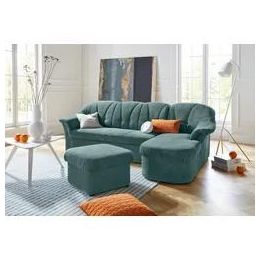 Ecksofa DOMO collection "Pegnitz L-Form" Sofas Gr. B/H/T: 238cm x 82cm x 141cm, Chenille-Optik, Recamiere rechts, mit Bettfunktion, blau (petrol) wahlweise mit Bettfunktion