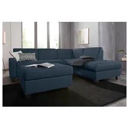 Ecksofa DOMO collection "Florentina L-Form" Sofas Gr. B/H/T: 243cm x 84cm x 209cm, Struktur fein, Ottomane rechts, Mit Bettfunktion, blau (dunkelblau) wahlweise mit Bettfunktion, Kontrastnaht