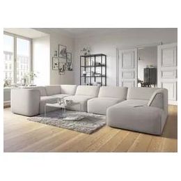 Wohnlandschaft RAUM.ID "Merid U-Form" Sofas Gr. B/H/T: 367cm x 70cm x 206cm, Samtcord, Ottomane rechts, beige (creme) als Modul oder separat verwendbar, für individuelle Zusammenstellung