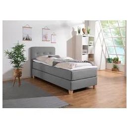 Boxspringbett Home Affaire "Fargo", grau (hellgrau), B:103cm L:207cm, Struktur fein (100% Polyester), Samtstoff (100% Polyester), Komplettbetten, inkl. Topper, in 3 Matratzenarten, in Samt- oder Strukturstoff