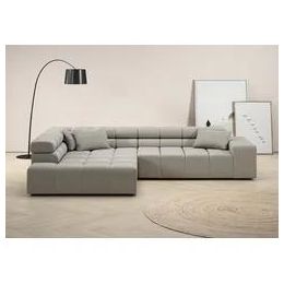 Ecksofa Inosign "Ancona incl. Kopfteilverstellung, Zierkissen Breite 319cm, L-Form", grau (hellgrau), B:319cm H:70cm T:215cm, Struktur (85% Polyester, 15% Viskose), Luxus-Microfaser weich (98% Polyester, 2% Nylon), Velours (100% Polyester), Sofas, wahlweise motorische Sitztiefenverstellung, auch in Cord + Easy Care, Topseller