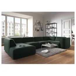 Wohnlandschaft RAUM.ID "Merid U-Form" Sofas Gr. B/H/T: 367cm x 70cm x 206cm, Samtoptik, Ottomane links, grün (dunkelgrün) als Modul oder separat verwendbar, für individuelle Zusammenstellung