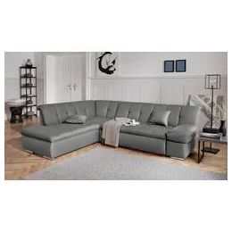 Ecksofa DOMO collection "Mona L-Form" Sofas Gr. B/H/T: 271cm x 80cm x 213cm, Struktur fein, Ottomane links, ohne Funktion, grau (steel) wahlweise mit Bett- und Armlehnfunktion