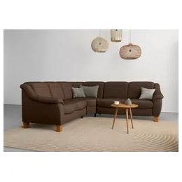 Ecksofa Home Affaire "Caldera L-Form" Sofas Gr. B/H/T: 270cm x 91cm x 250cm, Luxus-Microfaser ALTARA NUBUCK, langer Schenkel rechts, ohne Kopfteilverstellung-ohne Bettfunktion-ohne Schubkasten, braun (dunkelbraun) Federkern, wahlweise mit Kopfteilverstellung, Bettfunktion, Bettkasten