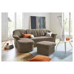 Ecksofa DOMO collection "Pegnitz L-Form" Sofas Gr. B/H/T: 238cm x 82cm x 141cm, Chenille-Optik, Recamiere links, mit Bettfunktion, braun (schlamm) wahlweise mit Bettfunktion