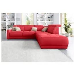 Ecksofa DOMO collection "Ava L-Form", rot, B:266cm H:84cm T:99cm, Kunstleder SOFTLUX, Struktur fein (100% Polyester), Zierkissen: Microfaser PRIMABELLE (100% Polyester), Struktur (100% Polyester), Microfaser PRIMABELLE (100% Polyester), Sofas, mit Ottomane, Federkern wahlweise mit Kopfteilverstellungen