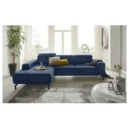 Ecksofa DOMO collection "Cunelli L-Form" Sofas Gr. B/H/T: 292cm x 79cm x 175cm, Struktur fein, Recamiere links, Mit Kopfteilverstellung, blau (dunkelblau) wahlweise inklusive 6-fach verstellbarer Kopfteilverstellung