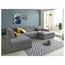 Wohnlandschaft DOMO collection "Topper U-Form" Sofas Gr. B/H/T: 320 cm x 78 cm x 213 cm, Struktur fein, Ottomane links, Mit Bettfunktion, grau (hellgrau) wahlweise mit Bettfunktion