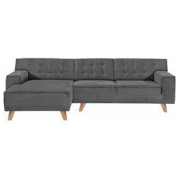 Ecksofa Tom Tailor HOME "NORDIC CHIC" Sofas Gr. B/H/T: 266cm x 77cm x 151cm, Vintage Webstoff TUS, Recamiere links, grau (soft graphite tus 9) mit Recamiere, im Retrolook, Füße Buche natur