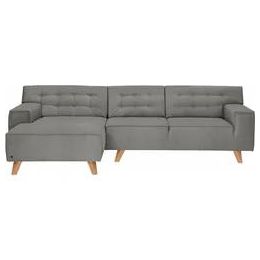 Ecksofa Tom Tailor HOME "NORDIC CHIC" Sofas Gr. B/H/T: 266cm x 77cm x 151cm, Samtstoff STC, Recamiere links, grau (basalt stc 9) mit Recamiere, im Retrolook, Füße Buche natur