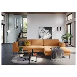 Ecksofa DOMO collection "Modica L-Form" Sofas Gr. B/H/T: 329cm x 81cm x 173cm, Feincord, Recamiere rechts, orange (pfirsich) moderne Optik mit großzügiger Recamieire, auch in Cord