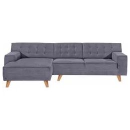 Ecksofa Tom Tailor HOME "NORDIC CHIC" Sofas Gr. B/H/T: 266cm x 77cm x 151cm, Vintage Webstoff TUS, Recamiere links, grau (prune tus 18) mit Recamiere, im Retrolook, Füße Buche natur