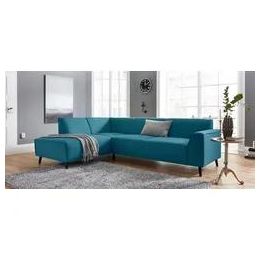 Ecksofa DOMO collection "Amora L-Form" Sofas Gr. B/H/T: 263cm x 81cm x 191cm, Struktur, Ottomane links, ohne Funktion, blau (petrol) mit Ottomane, inklusive komfortablen Federkerns