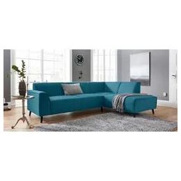 Ecksofa DOMO collection "Amora L-Form" Sofas Gr. B/H/T: 263cm x 81cm x 191cm, Struktur, Ottomane rechts, ohne Funktion, blau (petrol) mit Ottomane, inklusive komfortablen Federkerns