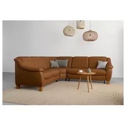 Ecksofa Home Affaire "Caldera L-Form" Sofas Gr. B/T: 270 cm x 250 cm, Luxus-Microfaser in Lederoptik, langer Schenkel rechts, mit Kopfteilverstellung-mit Bettfunktion-mit Schubkasten, braun (haselnuss) Federkern, wahlweise mit Kopfteilverstellung, Bettfunktion, Bettkasten