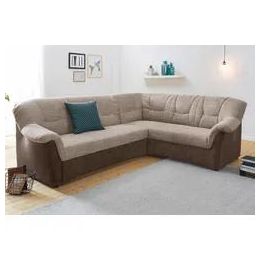 Ecksofa DOMO collection "Sarafina L-Form" Sofas Gr. B/H/T: 240cm x 83cm x 190cm, Microfaser PRIMABELLE-Struktur, langer Schenkel links, mit Bettfunktion-mit Federkern, braun (braun, braun, beige) wahlweise mit Bettfunktion, optional Federkern