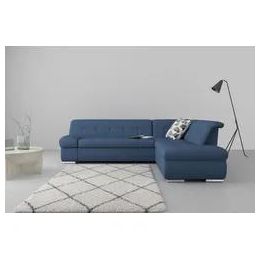 Ecksofa DOMO collection "Mona L-Form" Sofas Gr. B/H/T: 271cm x 80cm x 213cm, Struktur grob, Ottomane rechts, ohne Funktion, blau wahlweise mit Bett- und Armlehnfunktion