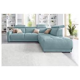 Ecksofa DOMO collection "Ava L-Form" Sofas Gr. B/H/T: 266cm x 84cm x 99cm, Struktur fein, Ottomane rechts, mit Kopfteilverstellung, blau (aqua) mit Ottomane, Federkern wahlweise Kopfteilverstellungen