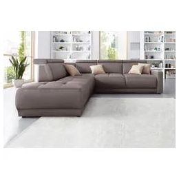 Ecksofa DOMO collection "Ava L-Form" Sofas Gr. B/H/T: 266cm x 84cm x 99cm, Kunstleder SOFTLUX, Ottomane links, ohne Funktion, braun (schlamm) mit Ottomane, Federkern wahlweise Kopfteilverstellungen