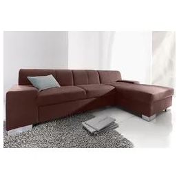 Ecksofa DOMO collection "Star L-Form" Sofas Gr. B/H/T: 248 cm x 74 cm x 150 cm, Microfaser PRIMABELLE, Recamiere rechts, mit Bettfunktion, braun (mokka) wahlweise mit Bettfunktion