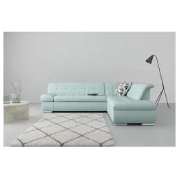 Ecksofa DOMO collection "Mona L-Form" Sofas Gr. B/H/T: 271cm x 80cm x 213cm, Struktur grob, Ottomane rechts, mit Bettfunktion-ohne Armlehnenfunktion, grün (mint) wahlweise mit Bett- und Armlehnfunktion